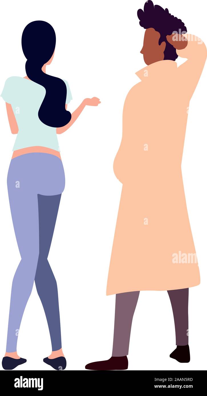 couple of people in back position on white background vector ...