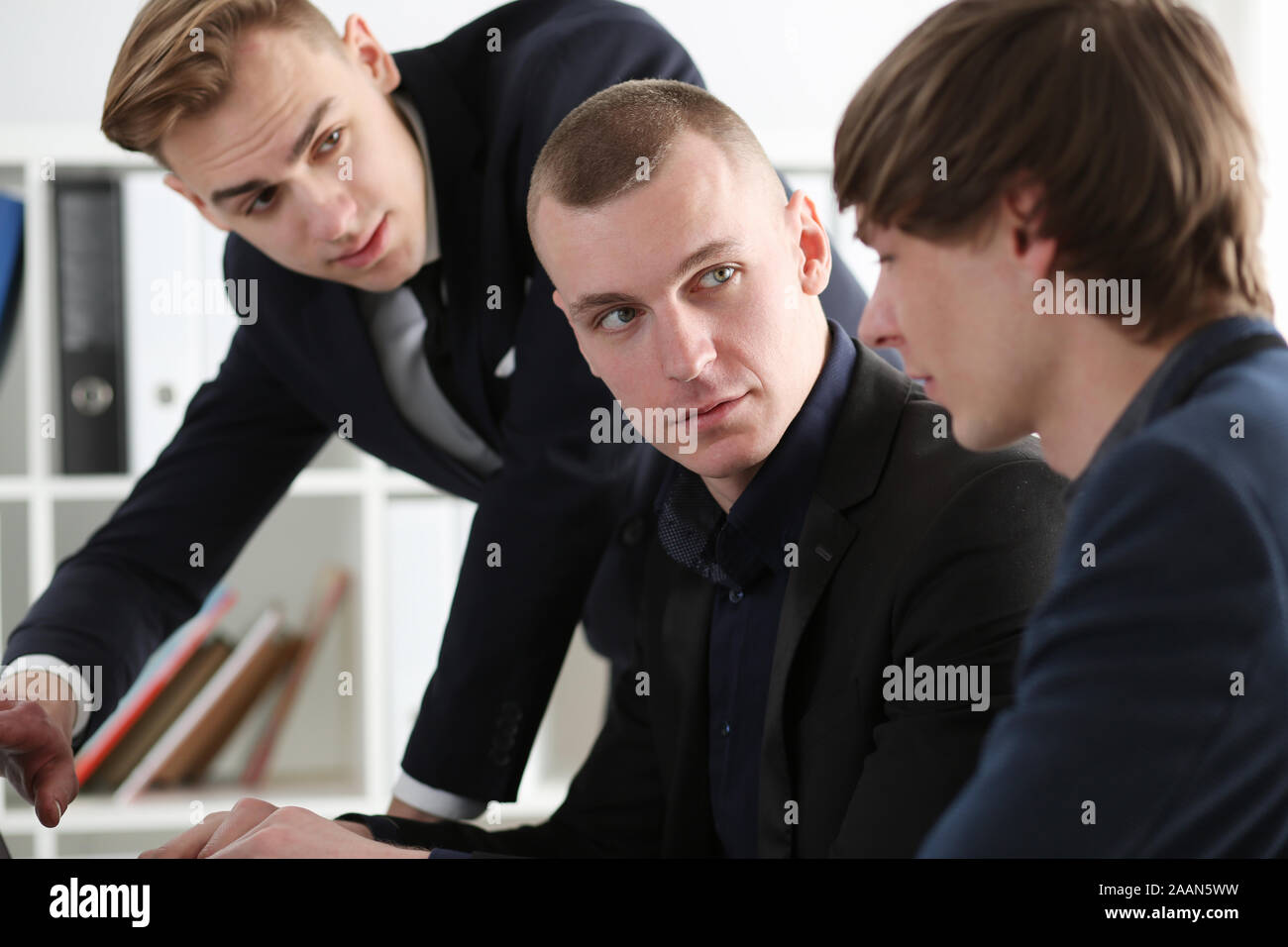 Group of people deliberate on problem Stock Photo - Alamy