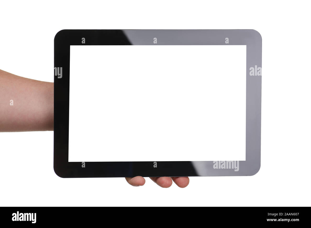 Man hoding black tablet frame in hand Stock Photo - Alamy