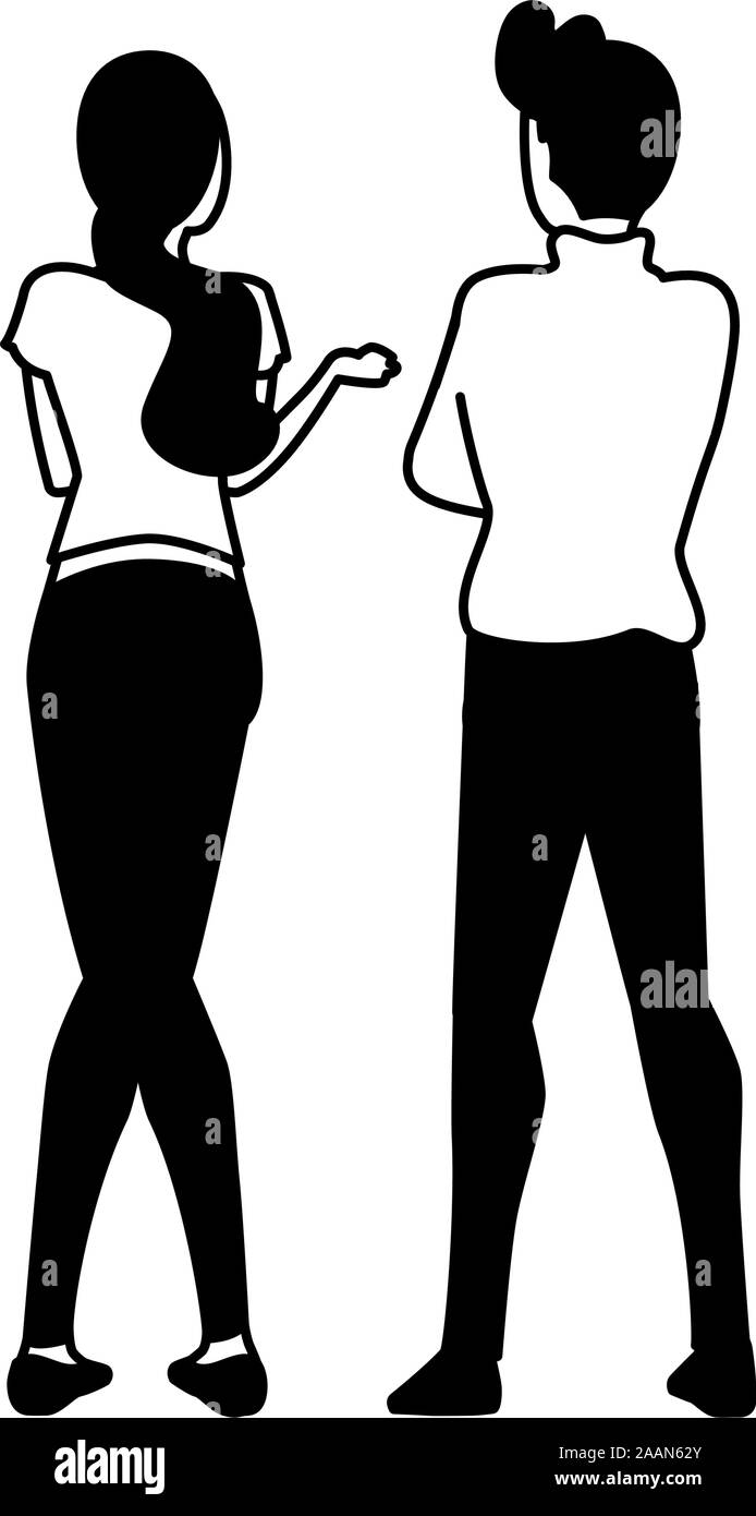 couple of people in back position on white background vector ...