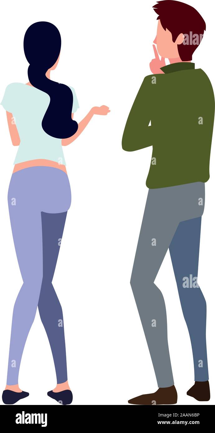 couple of people in back position on white background vector ...