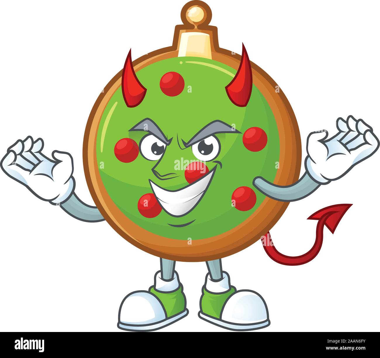 Vector illustration of christmas ball on a devil gesture design Stock ...
