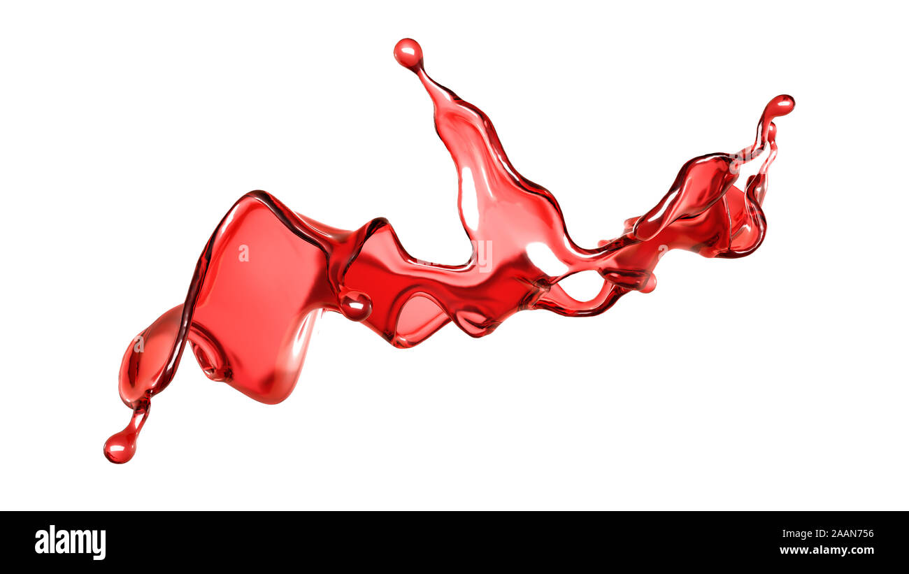 A splash of a transparent red liquid on a white background. 3d ...