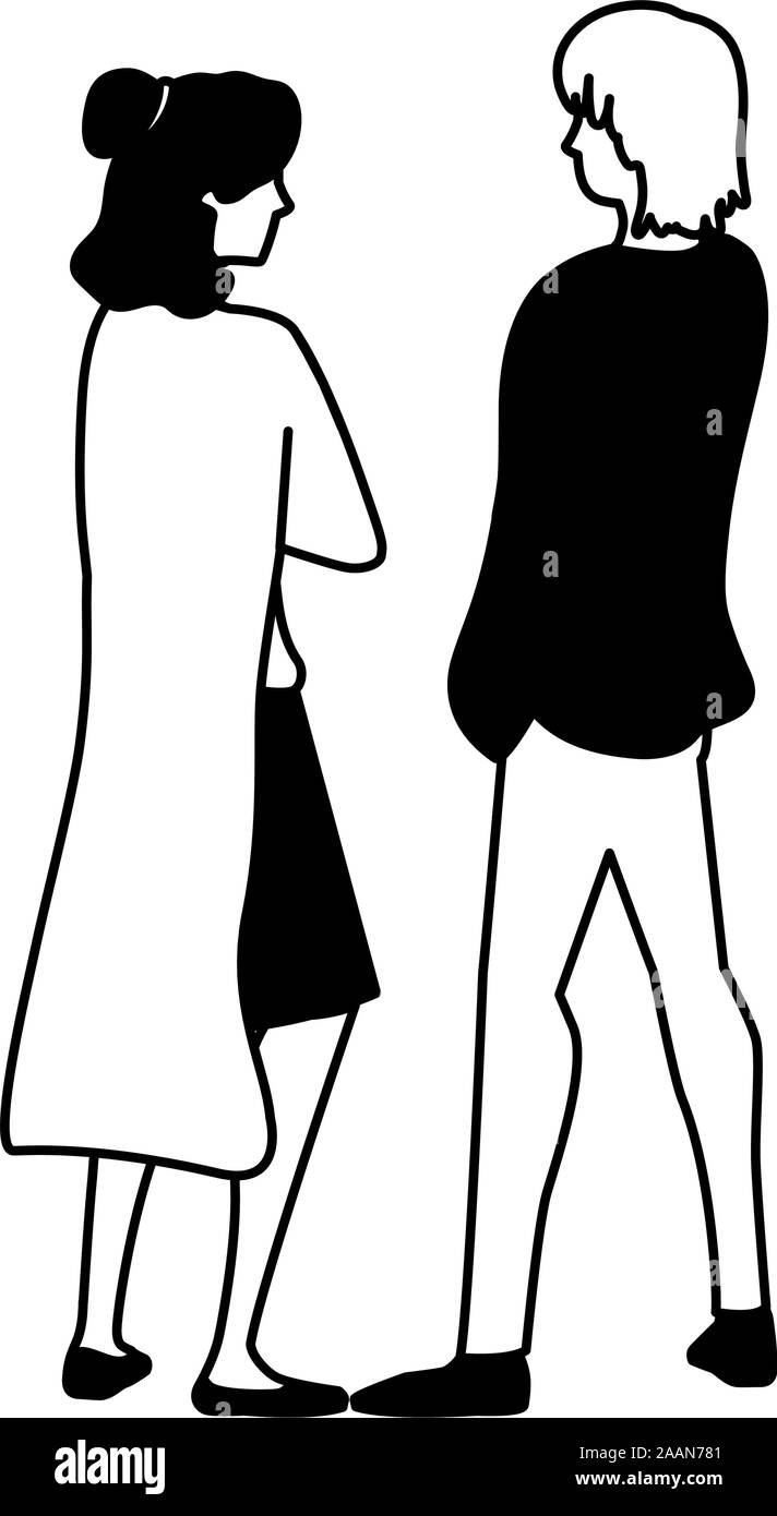 couple of people in back position on white background vector ...