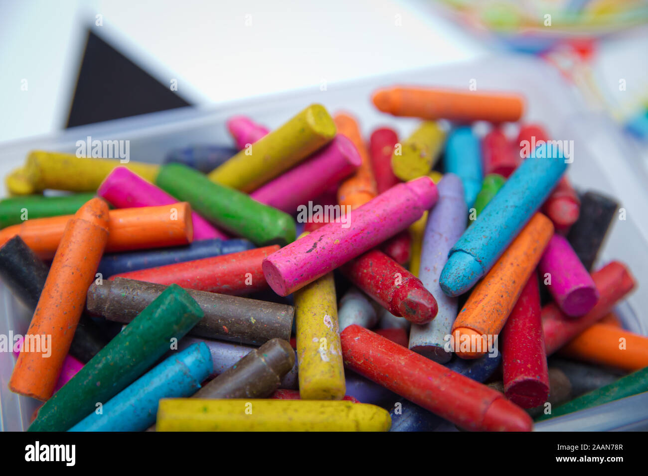 Crayons on the table. Montessori wood color gamut . crayon and paper ...