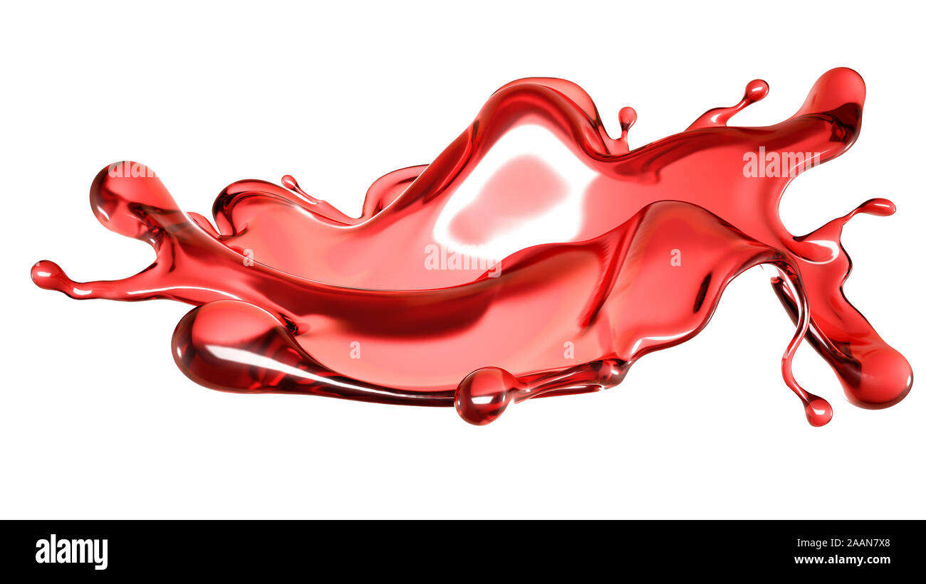 A splash of a transparent red liquid on a white background. 3d ...
