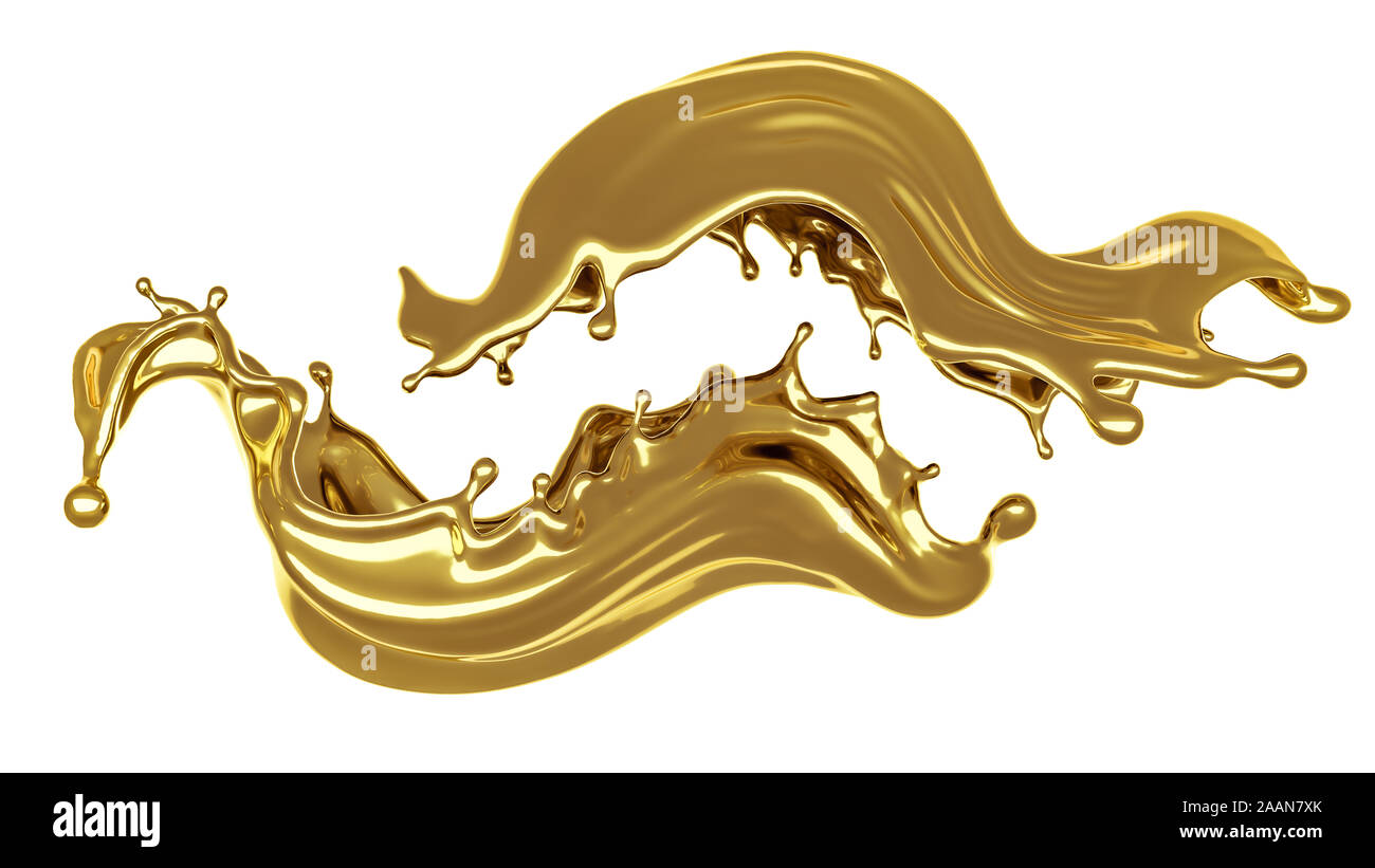 A splash of thick, golden liquid. 3d rendering, 3d illustration Stock ...