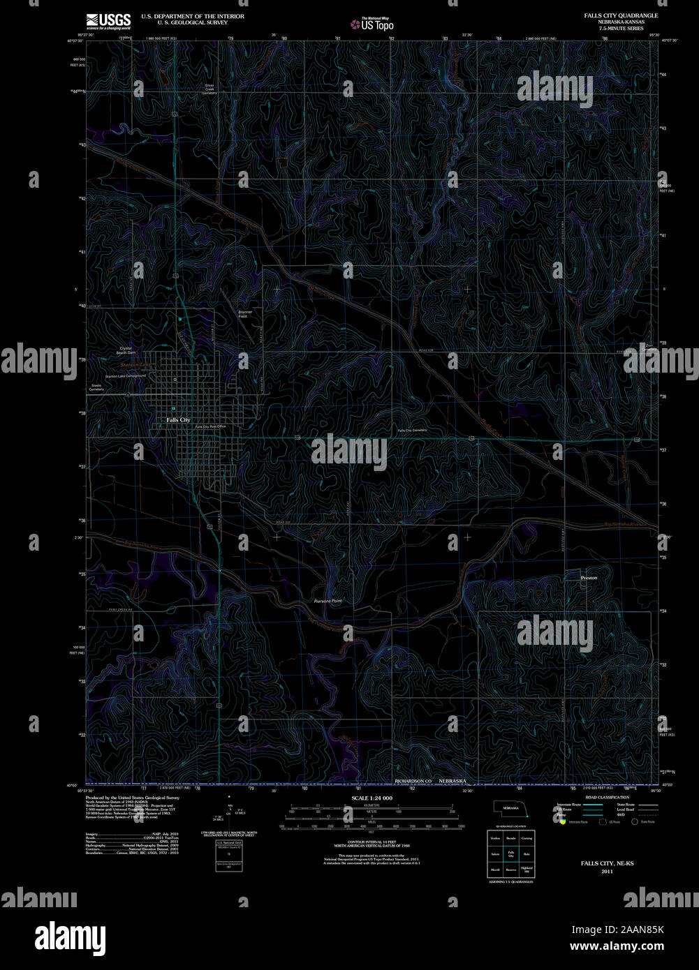 USGS TOPO Map Nebraska NE Falls City 20111020 TM Inverted Restoration ...