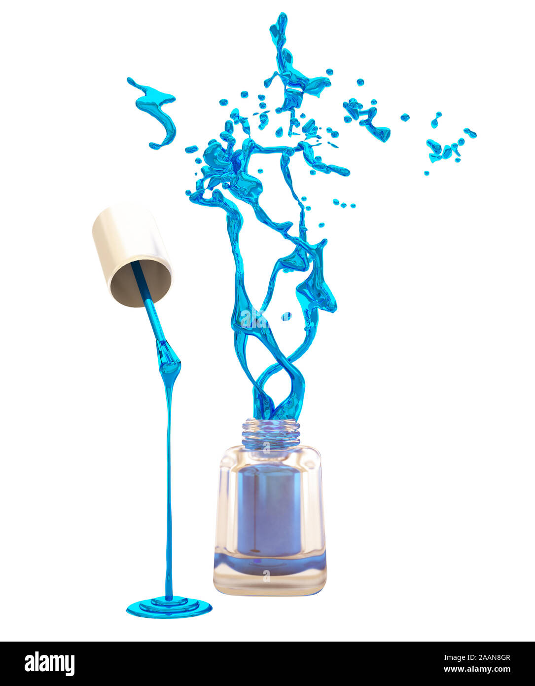 Isolated nail polish with a brush and a splash. 3d rendering, 3d ...