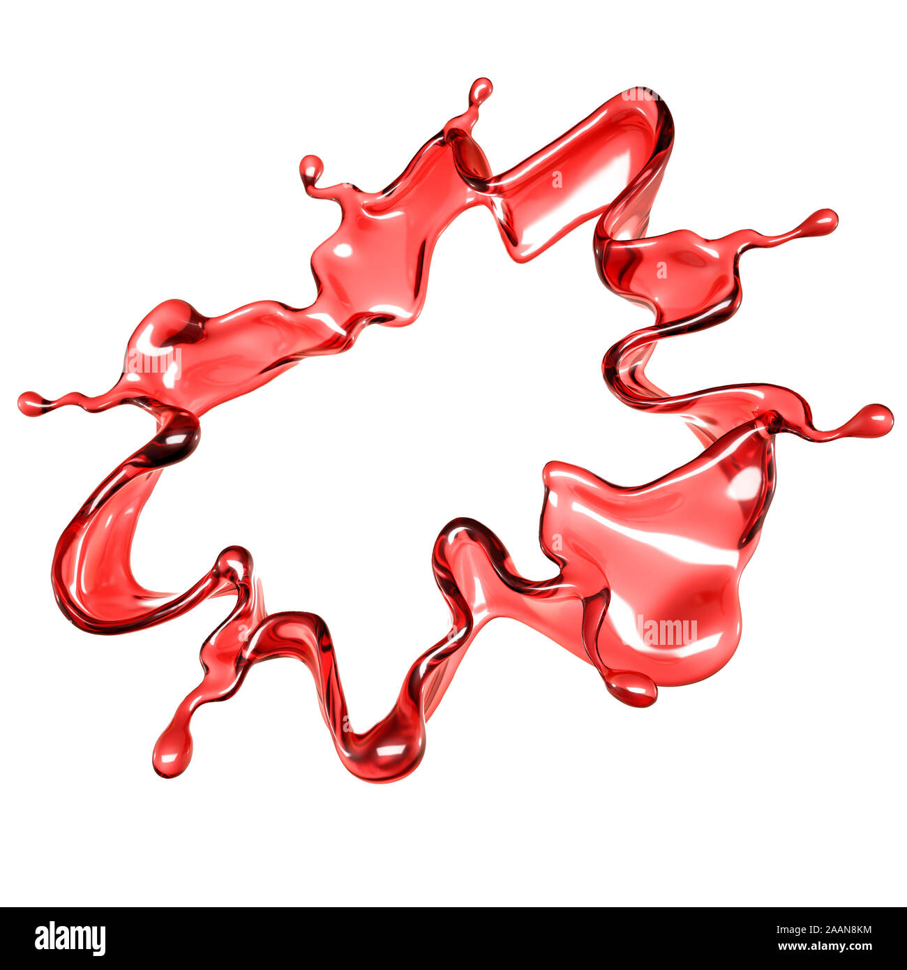 A splash of a transparent red liquid on a white background. 3d ...