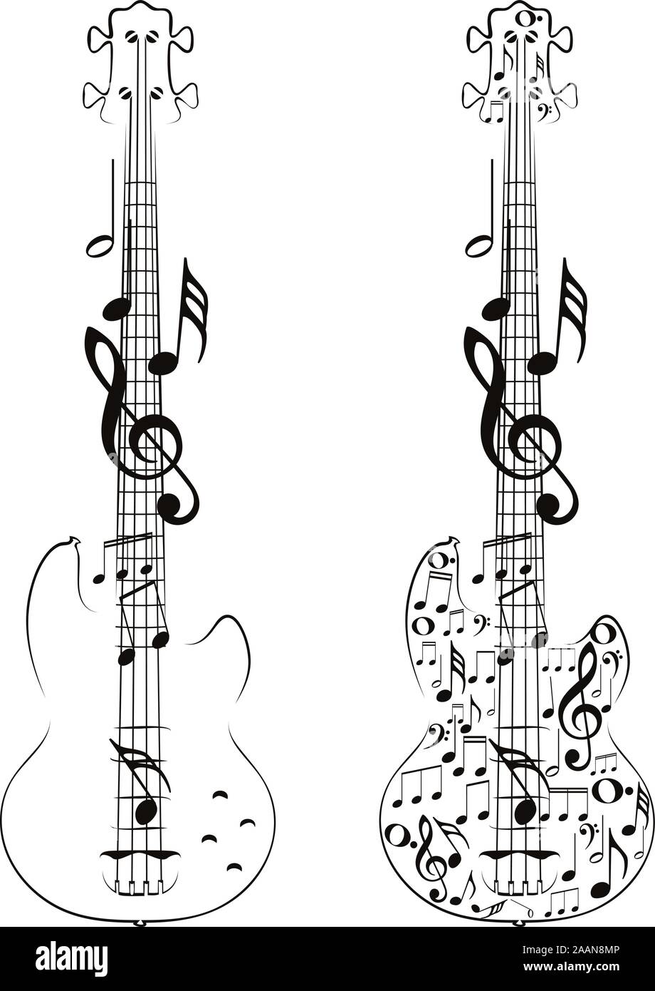 Stylized silhouette of an abstract guitar with music notes Stock Vector ...