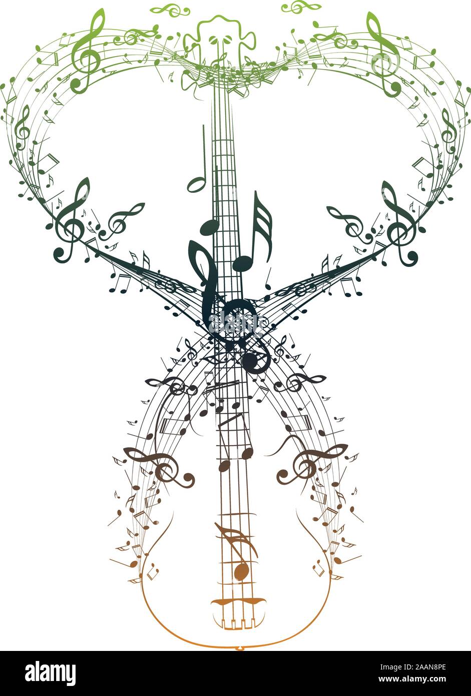 Stylized silhouette of an abstract guitar with music notes Stock Vector ...