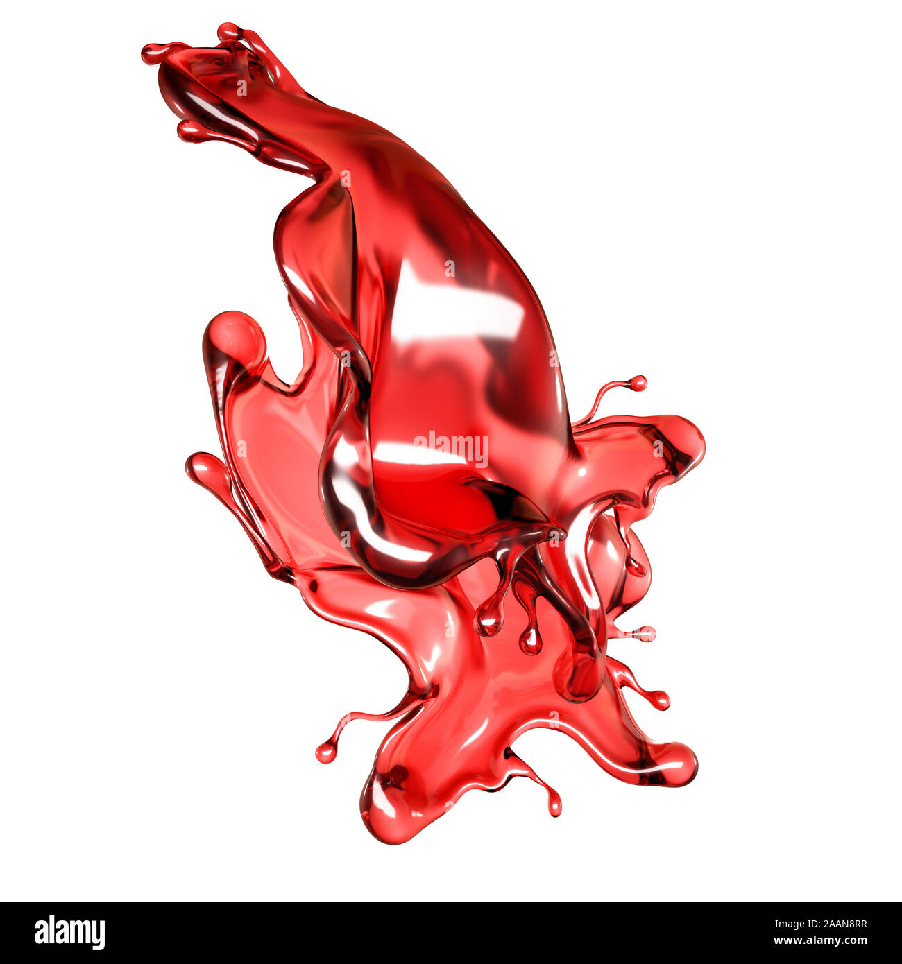 A splash of a transparent red liquid on a white background. 3d ...