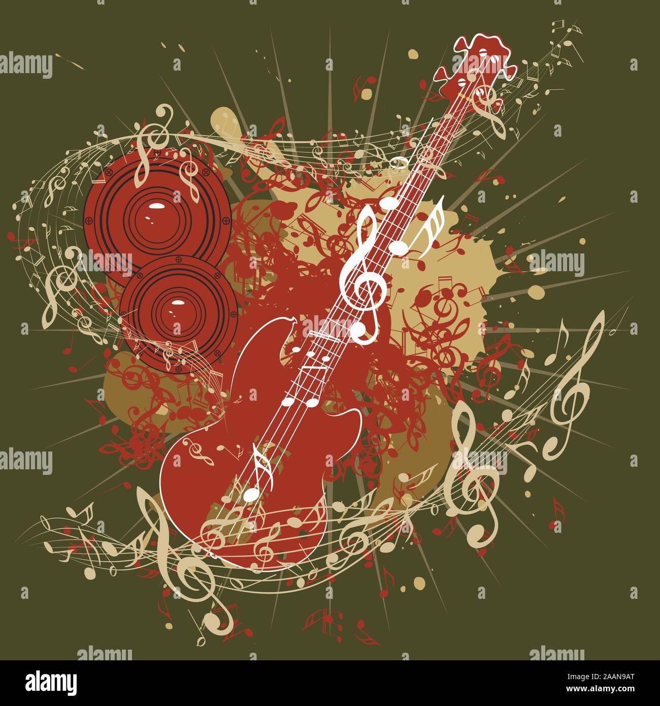 Grunge poster with stylized guitar and music notes Stock Vector Image ...