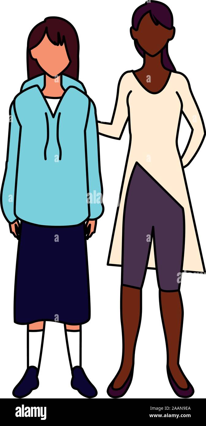 women faceless standing with different poses vector illustration design ...