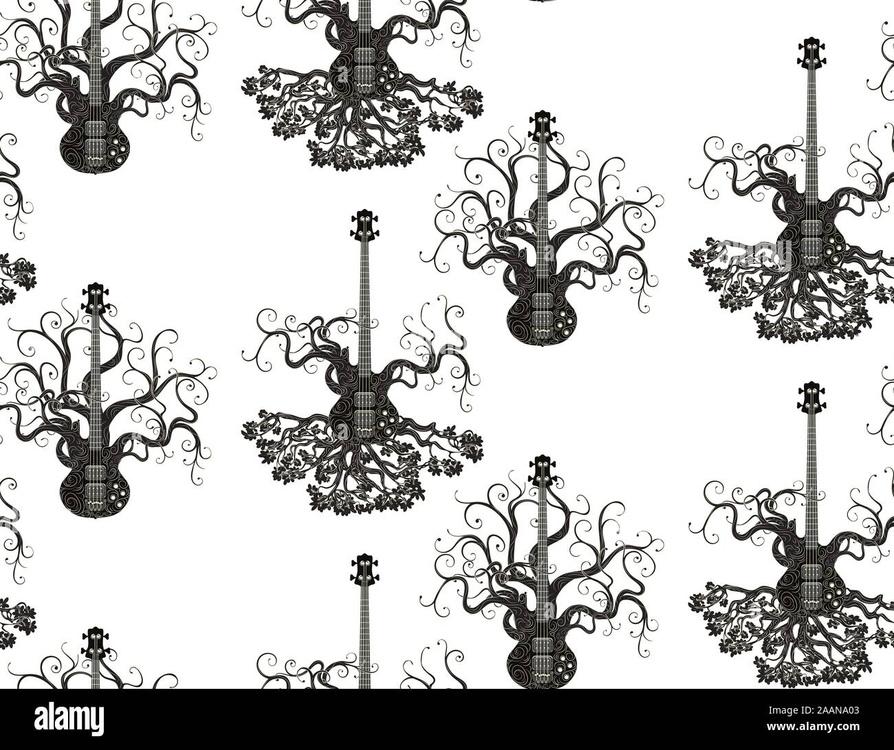 Vintage guitar silhouette with tree branches illustration Stock Vector ...