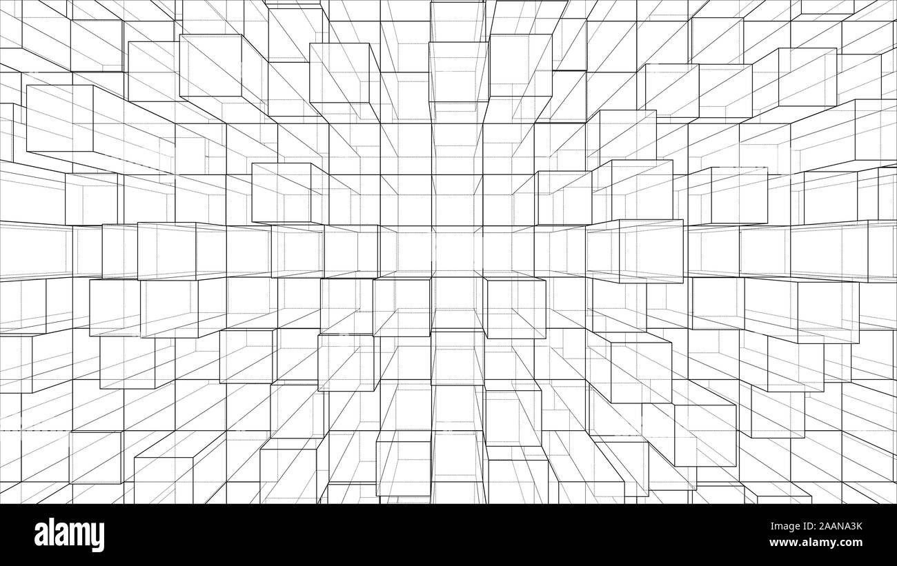 Abstract background of cubes outline. Vector rendering of 3d. Wire ...