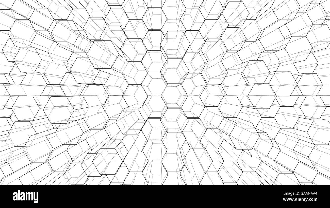 Abstract background of hexagons outline. Vector rendering of 3d. Wire ...