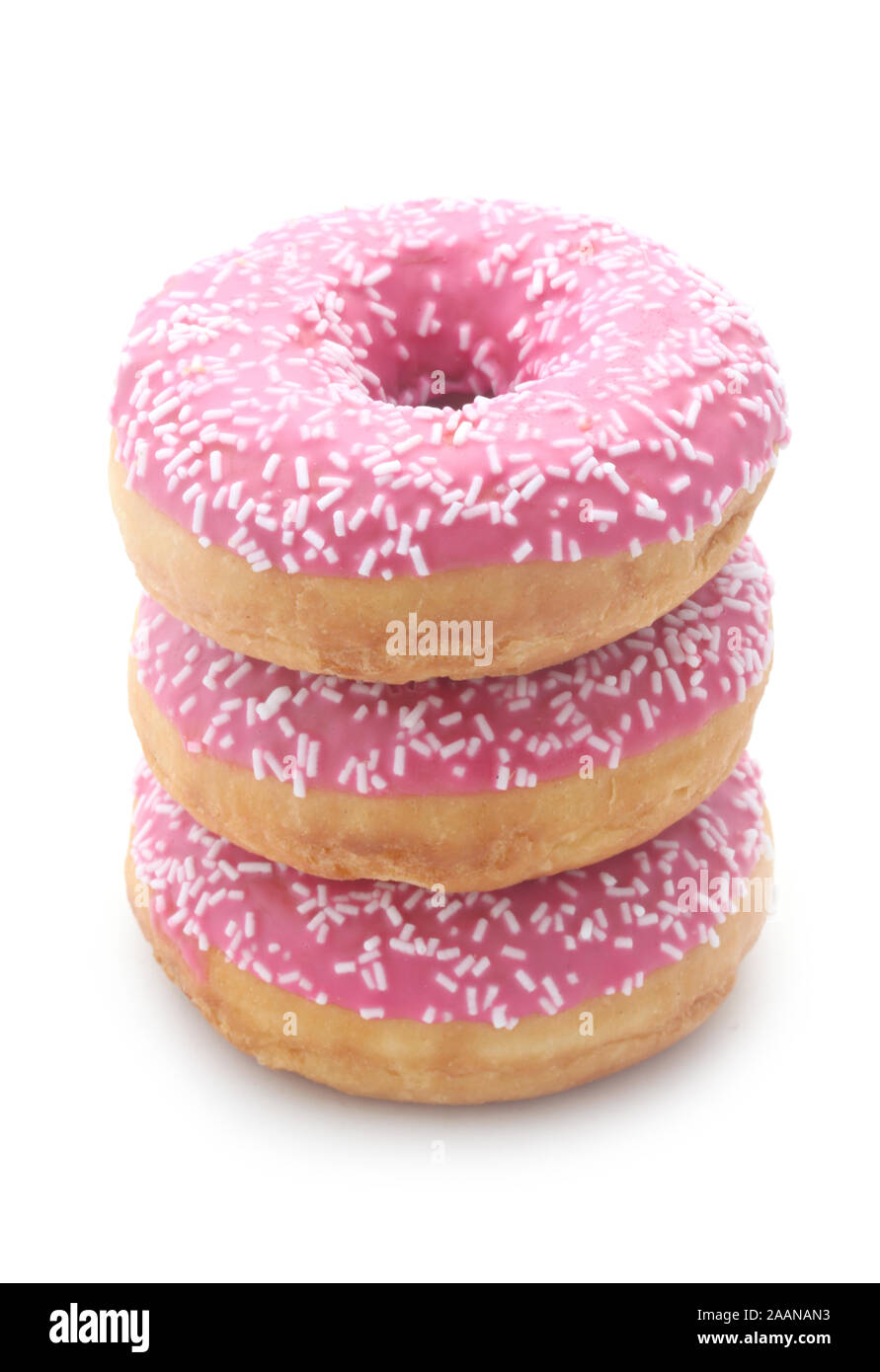 Pink Doughnuts Isolated On White Stock Photo - Alamy