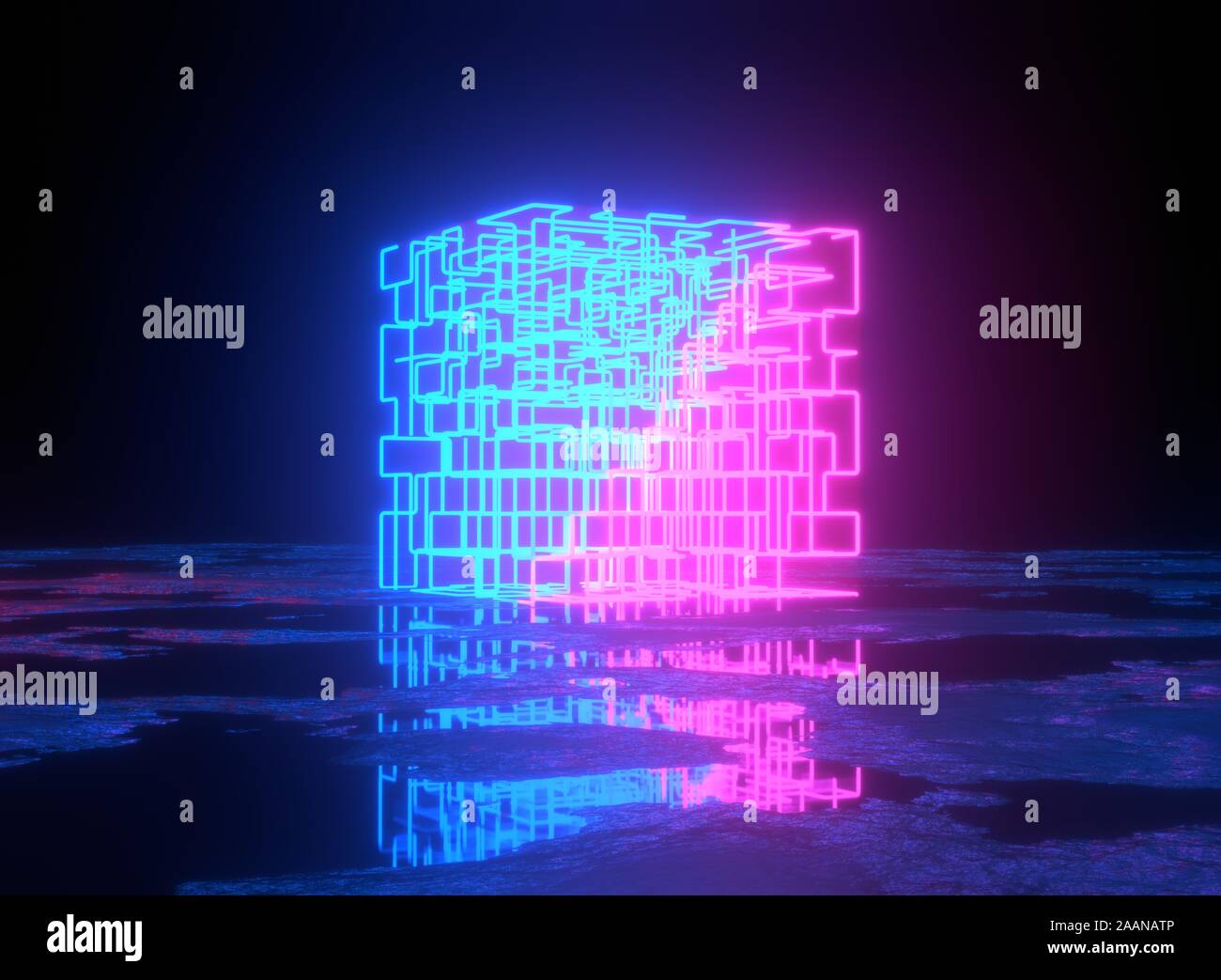 Neon maze background. Glowing square maze. 3d rendering Stock Photo - Alamy