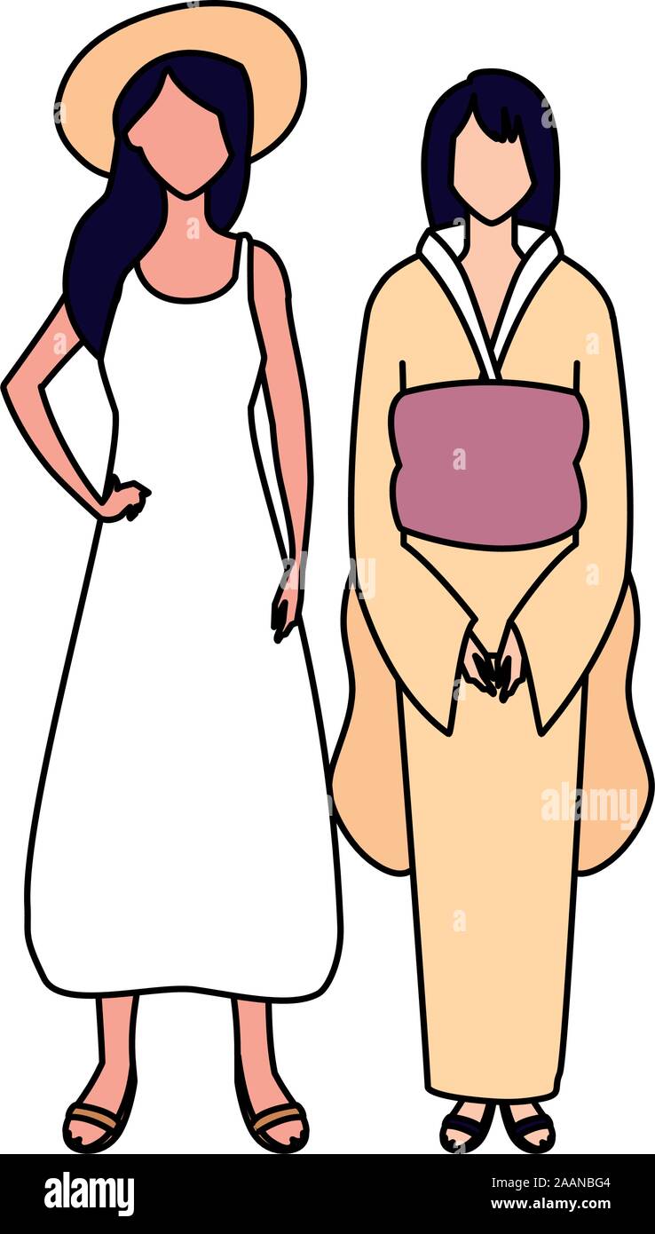 women faceless standing with different poses vector illustration design ...