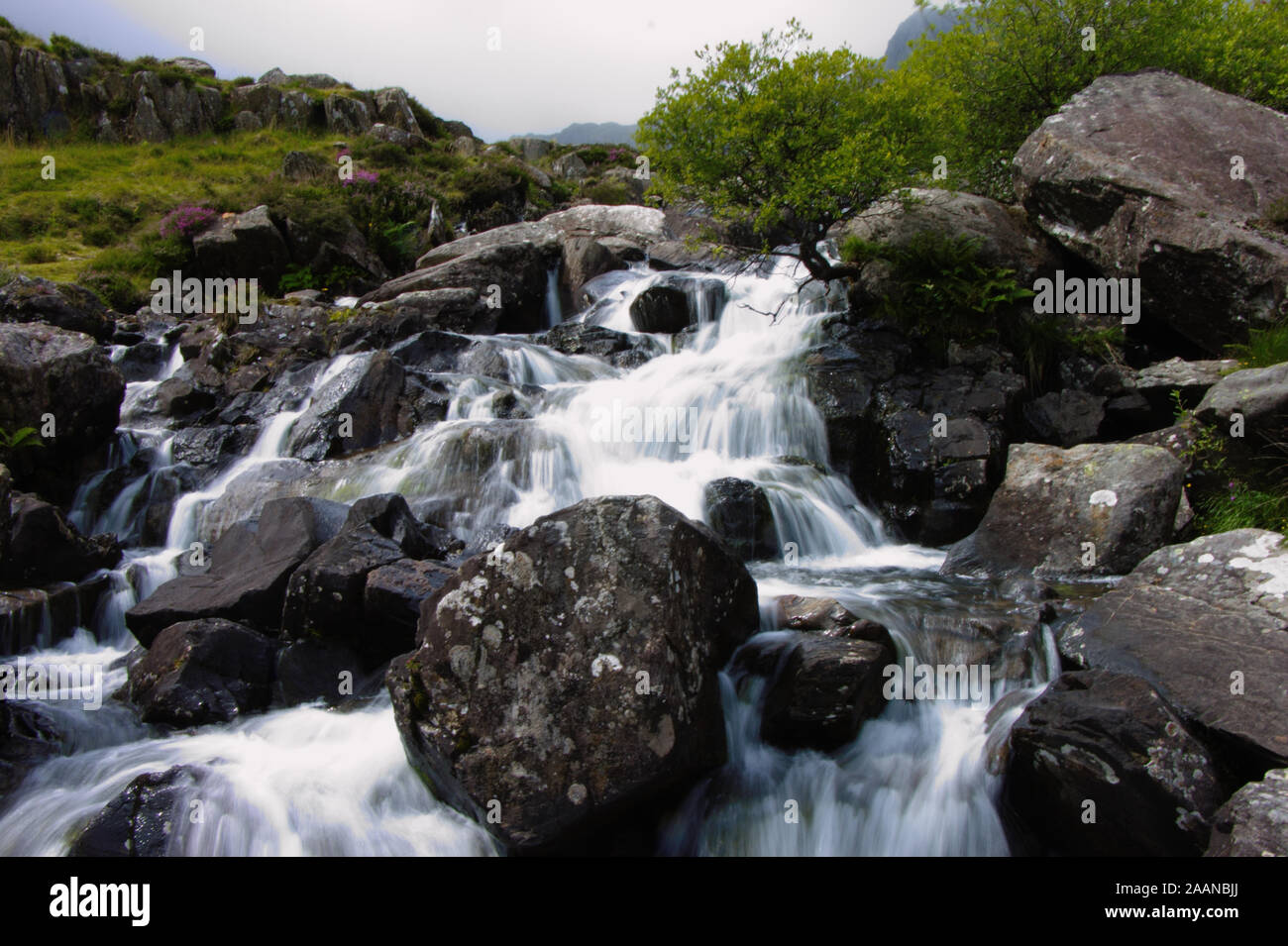 Waterfall in Snowdonia national park. Between Llyn Idwal and Llyn Ogwen ...