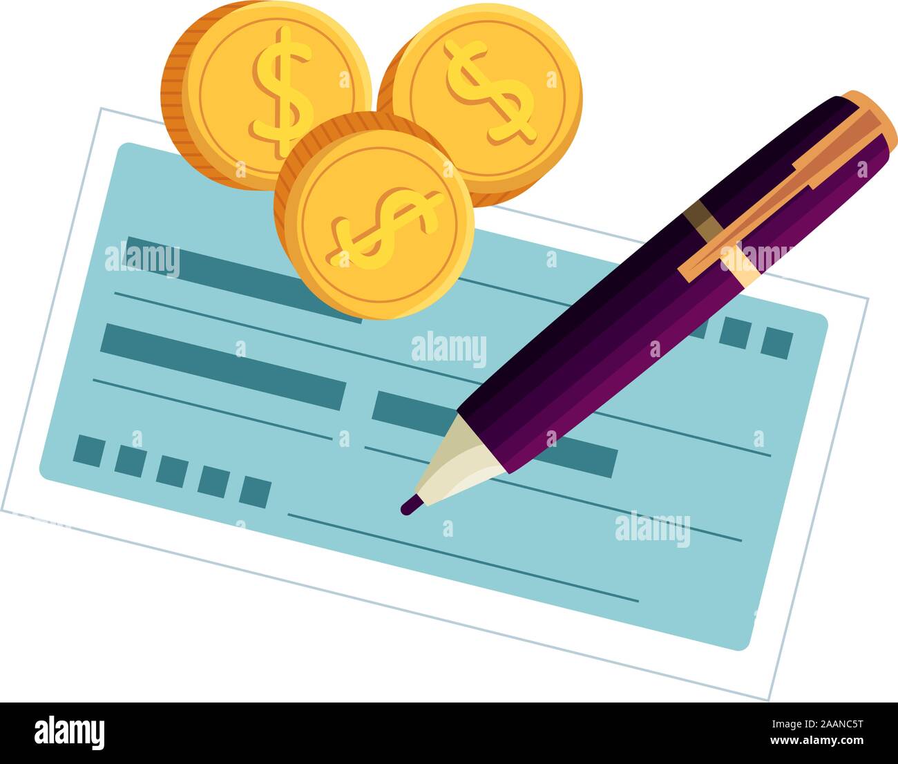 coins with check and pen isolated icon Stock Vector Image & Art - Alamy