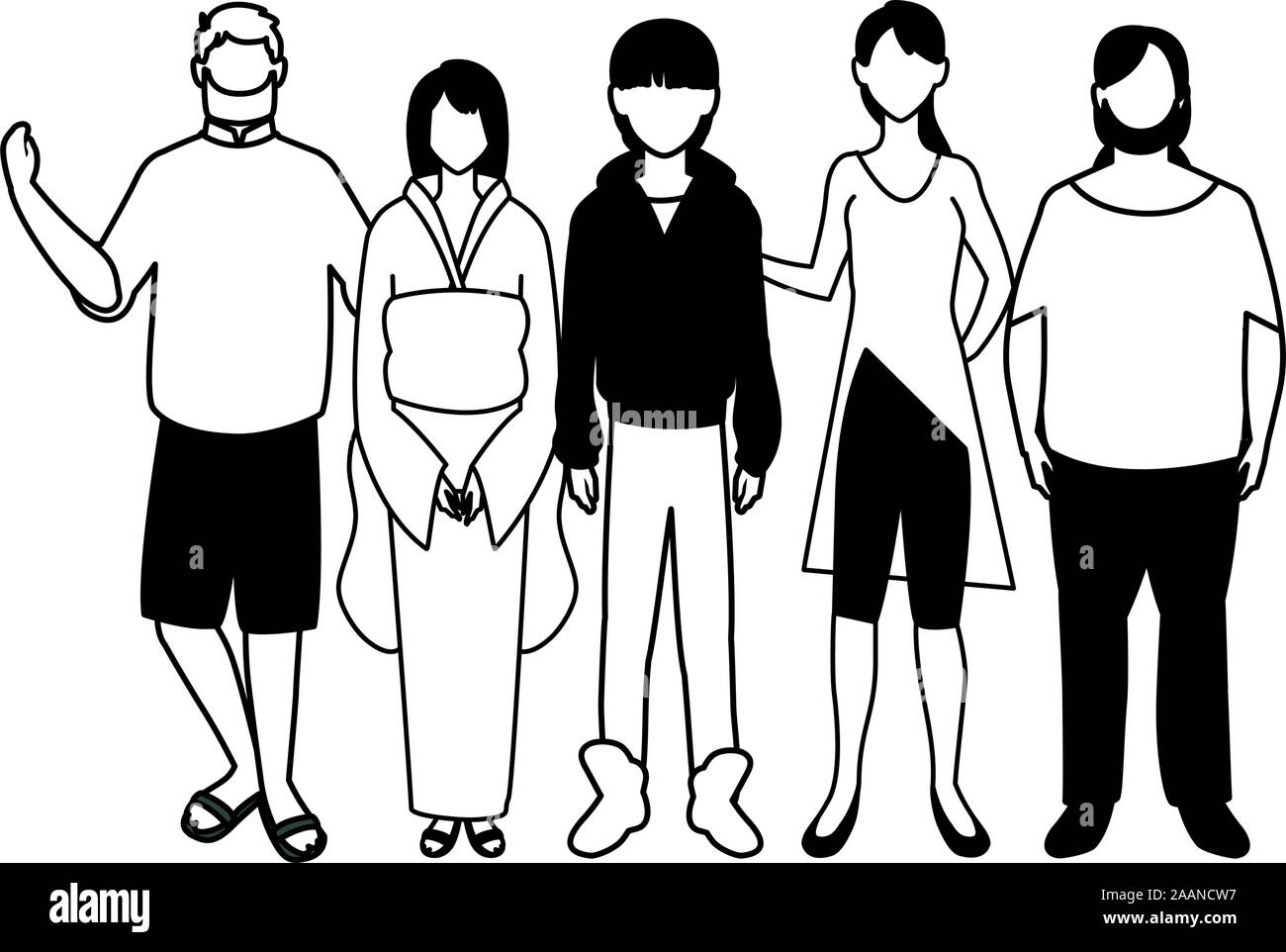 group of people faceless with different poses on white background ...