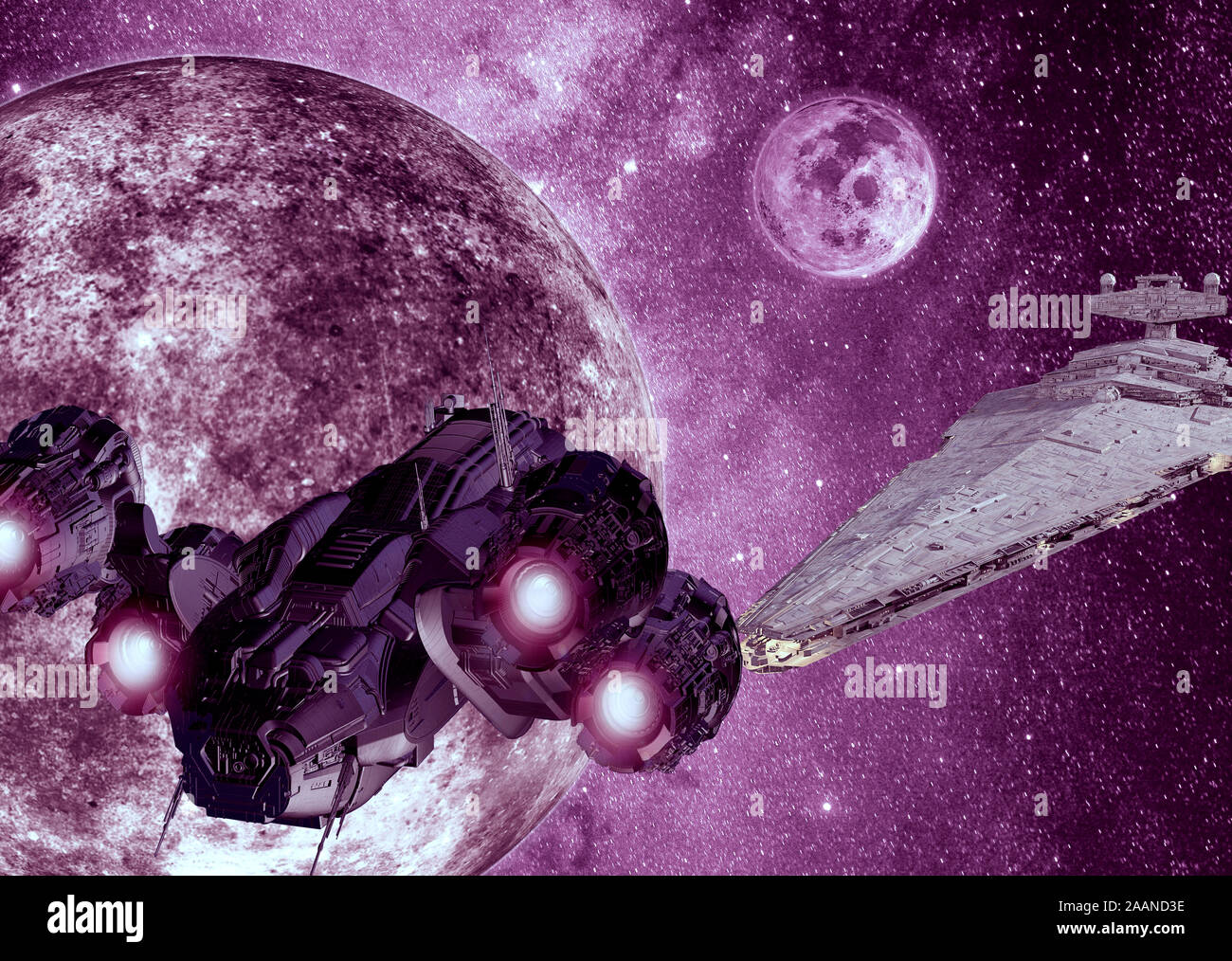 Alien scout returns to base in the middle of a desert galaxy Stock ...