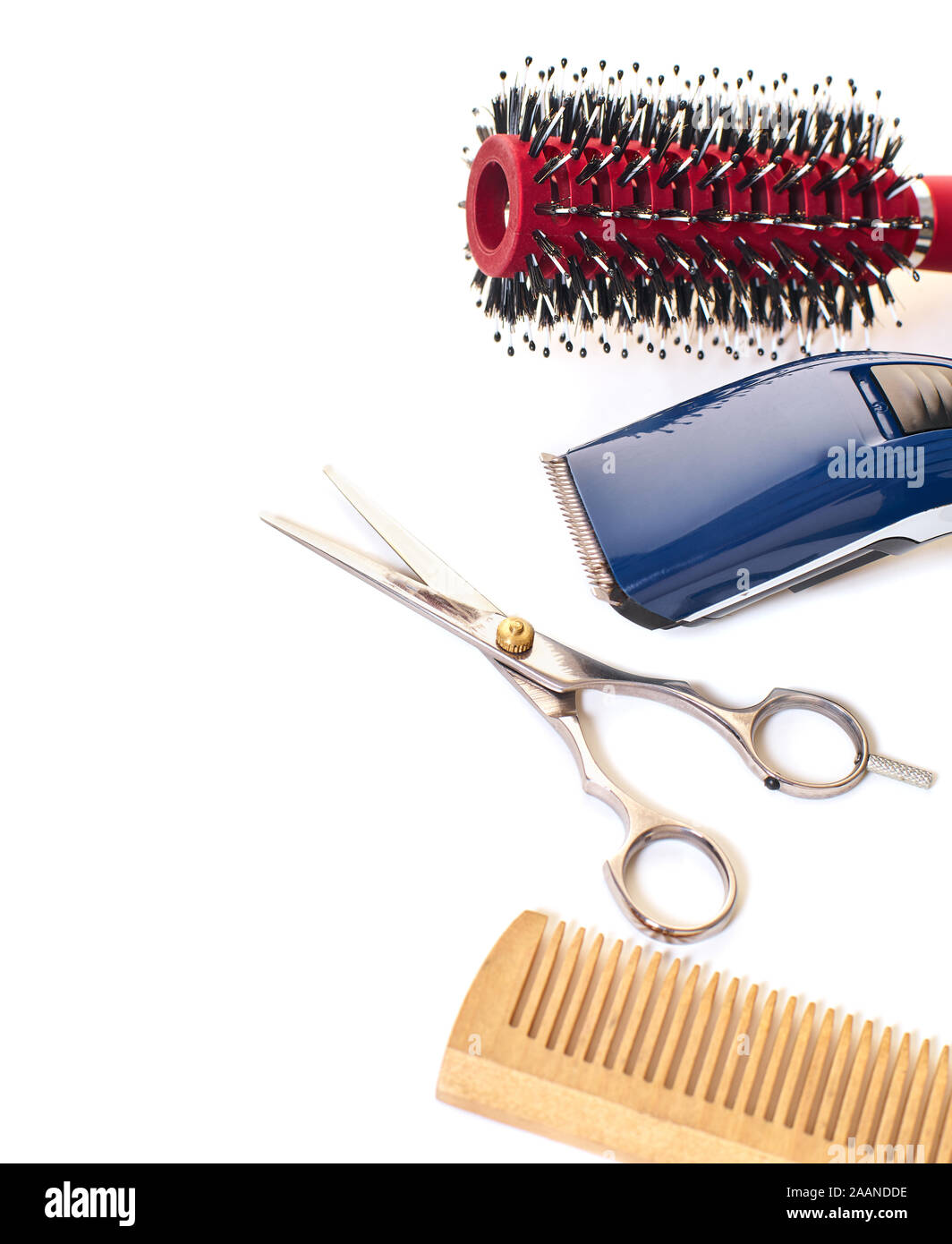 hairdressing tools for haircuts on white isolated background Stock ...