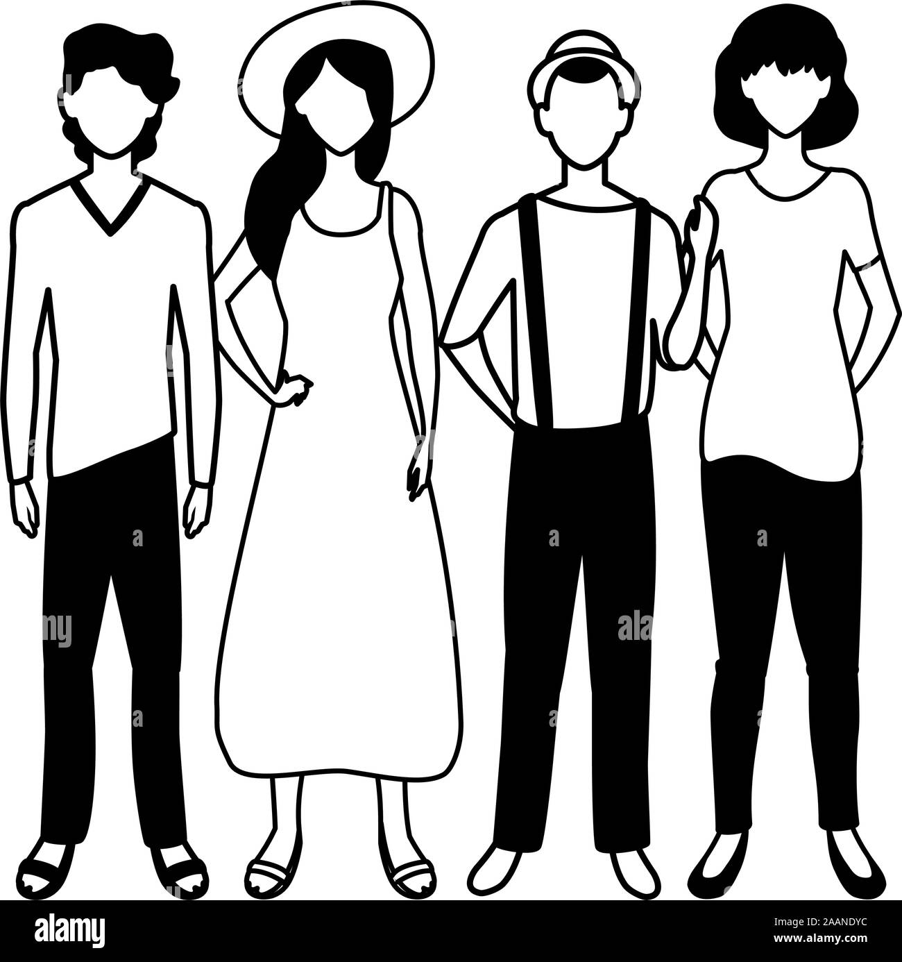 group of people faceless with different poses on white background ...