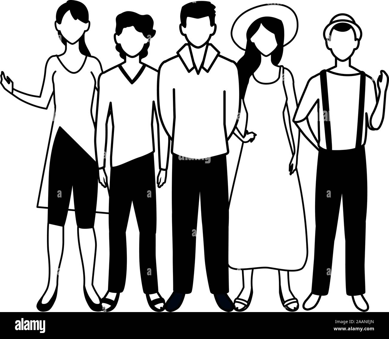 group of people faceless with different poses on white background ...