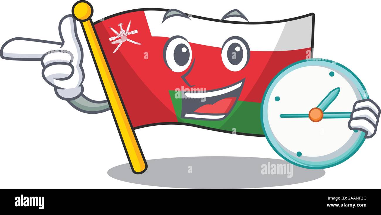 Smiling flag oman cartoon style vector illustration With clock Stock ...