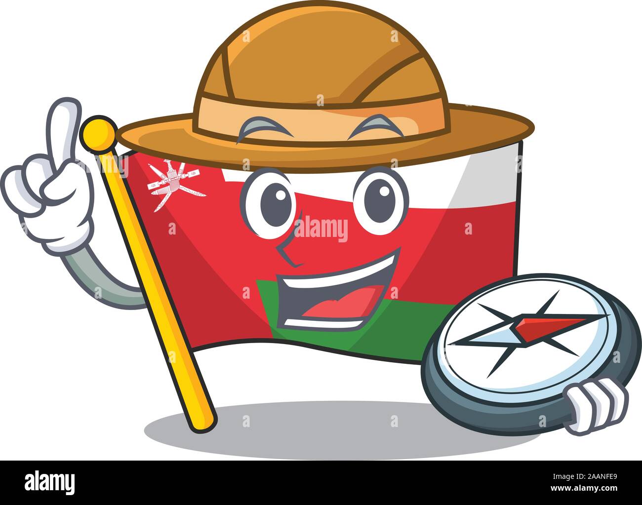 Explorer flag oman cartoon character holding a compass Stock Vector ...