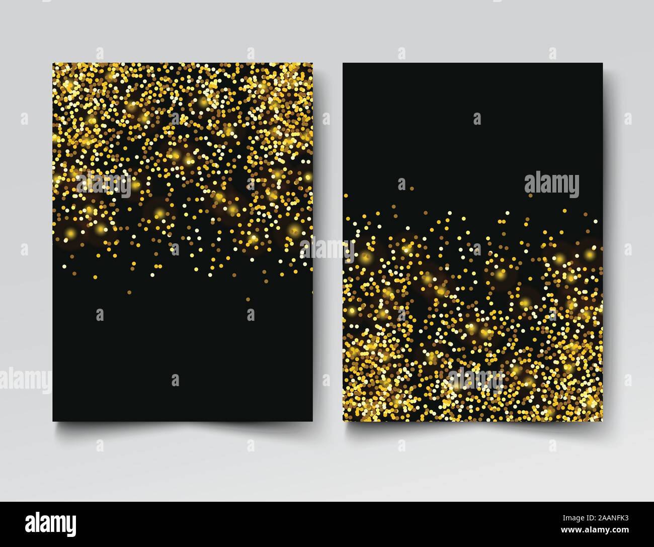 Gold glitter particles on black background invitation template Stock ...