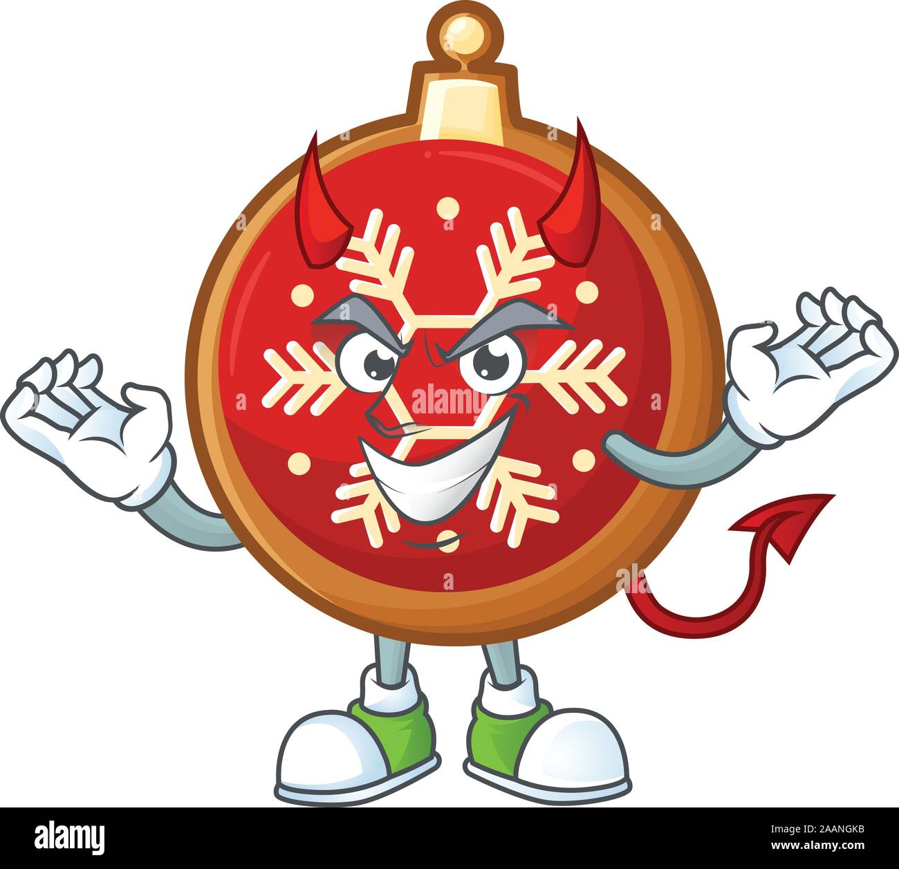 Vector illustration of red christmas ball on a devil gesture design ...