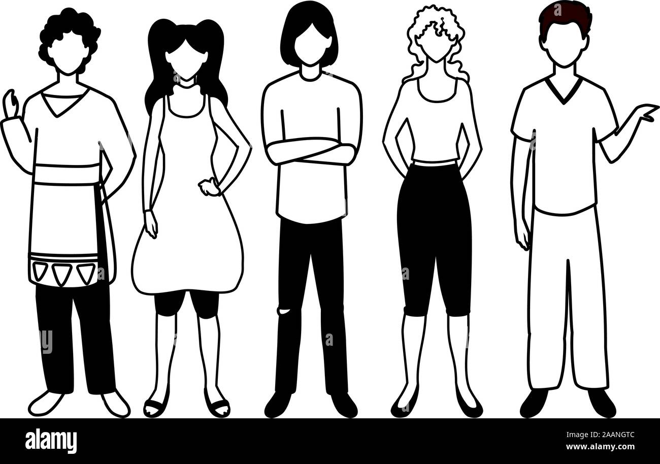 group of people faceless with different poses on white background ...