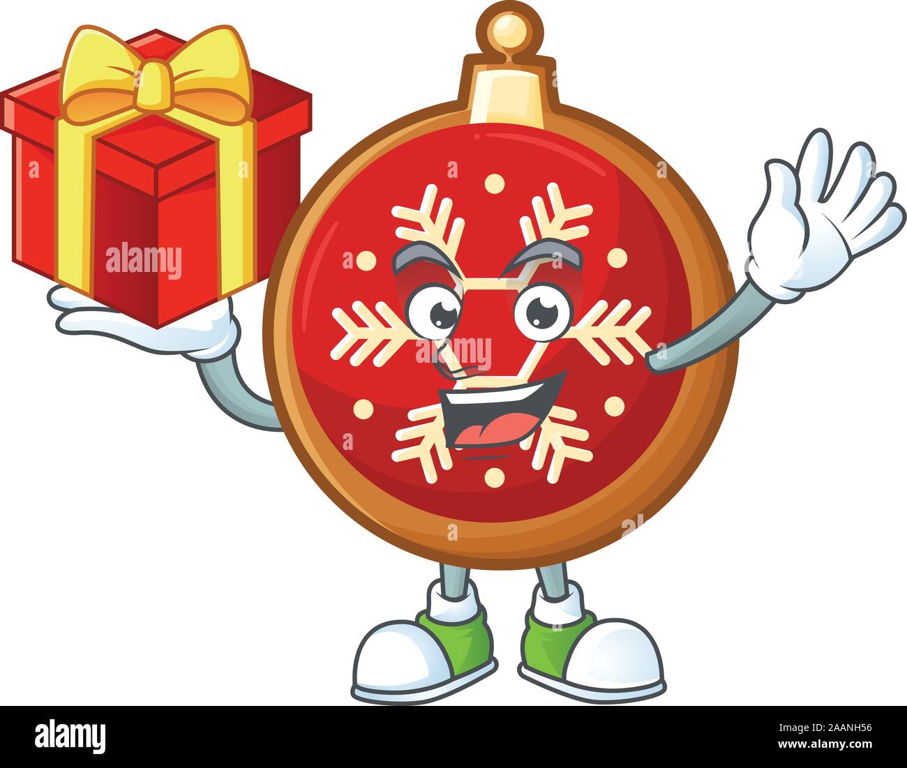 Cartoon red christmas ball with the bring gift character Stock Vector ...
