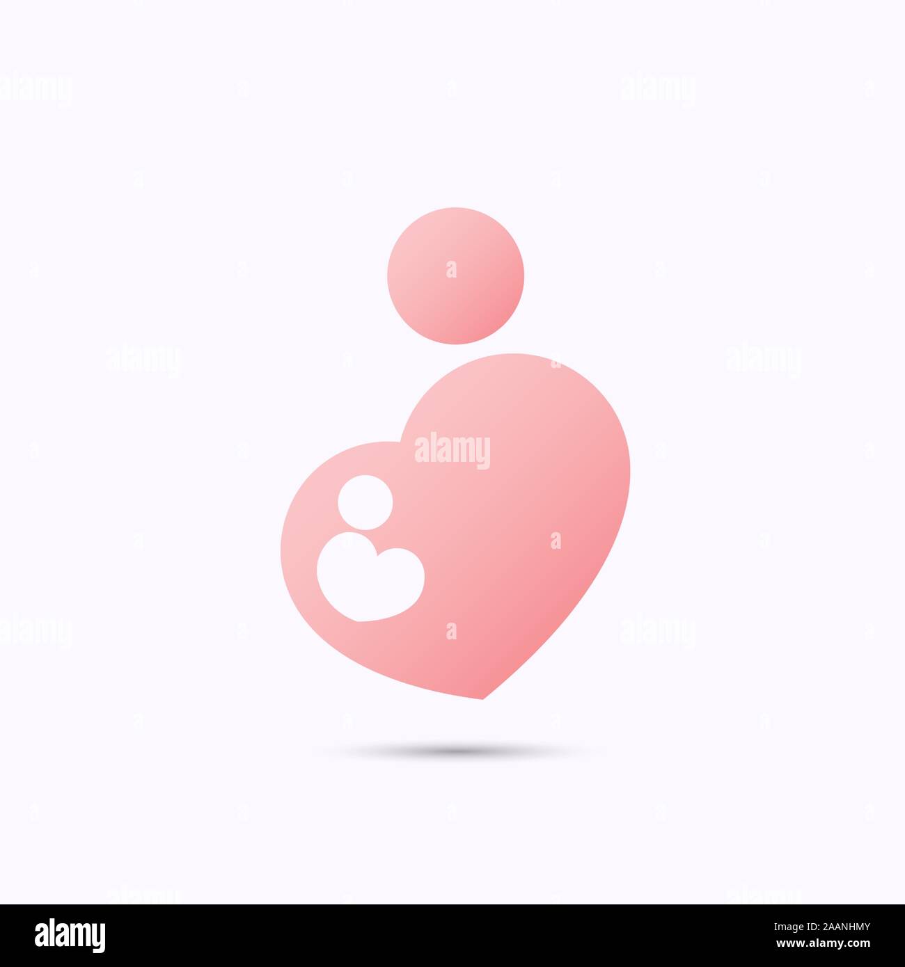 Simplified pink symbol of pregnant mother with baby in heart shape with ...