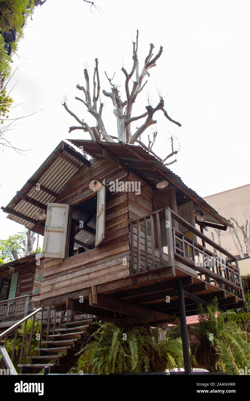 Tree house in the garden Stock Photo - Alamy