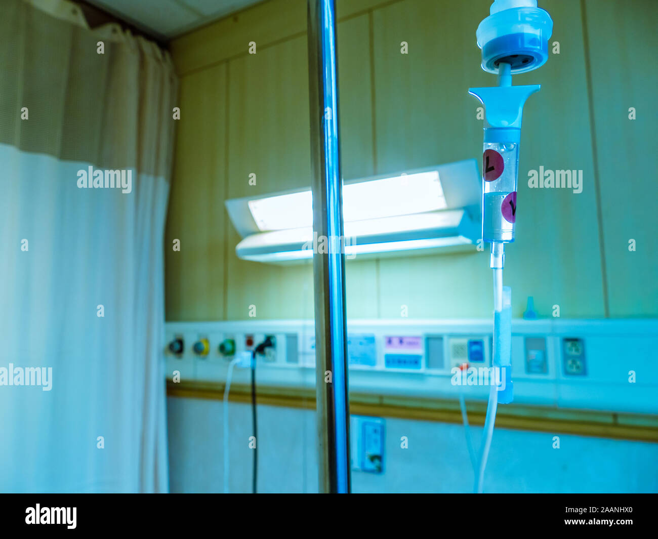 Saline IV drip in hospital room, mecial concept Stock Photo - Alamy