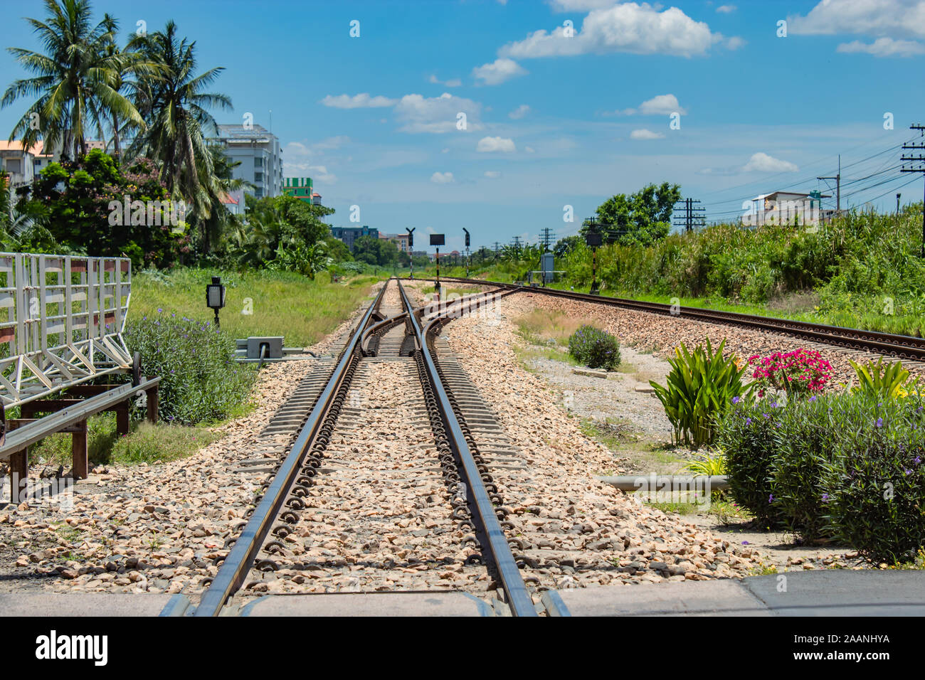 Railways and points switch rails Stock Photo - Alamy