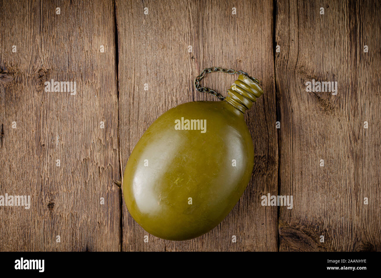 Soviet Union military flask of the World War 2 on wooden rustic ...