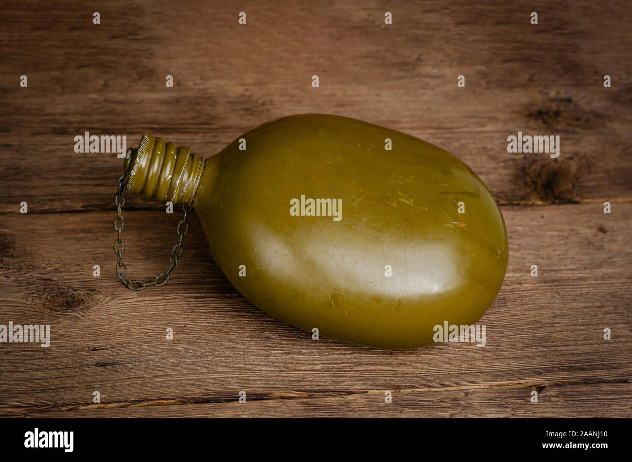 Soviet Union military flask of the World War 2 on wooden rustic ...