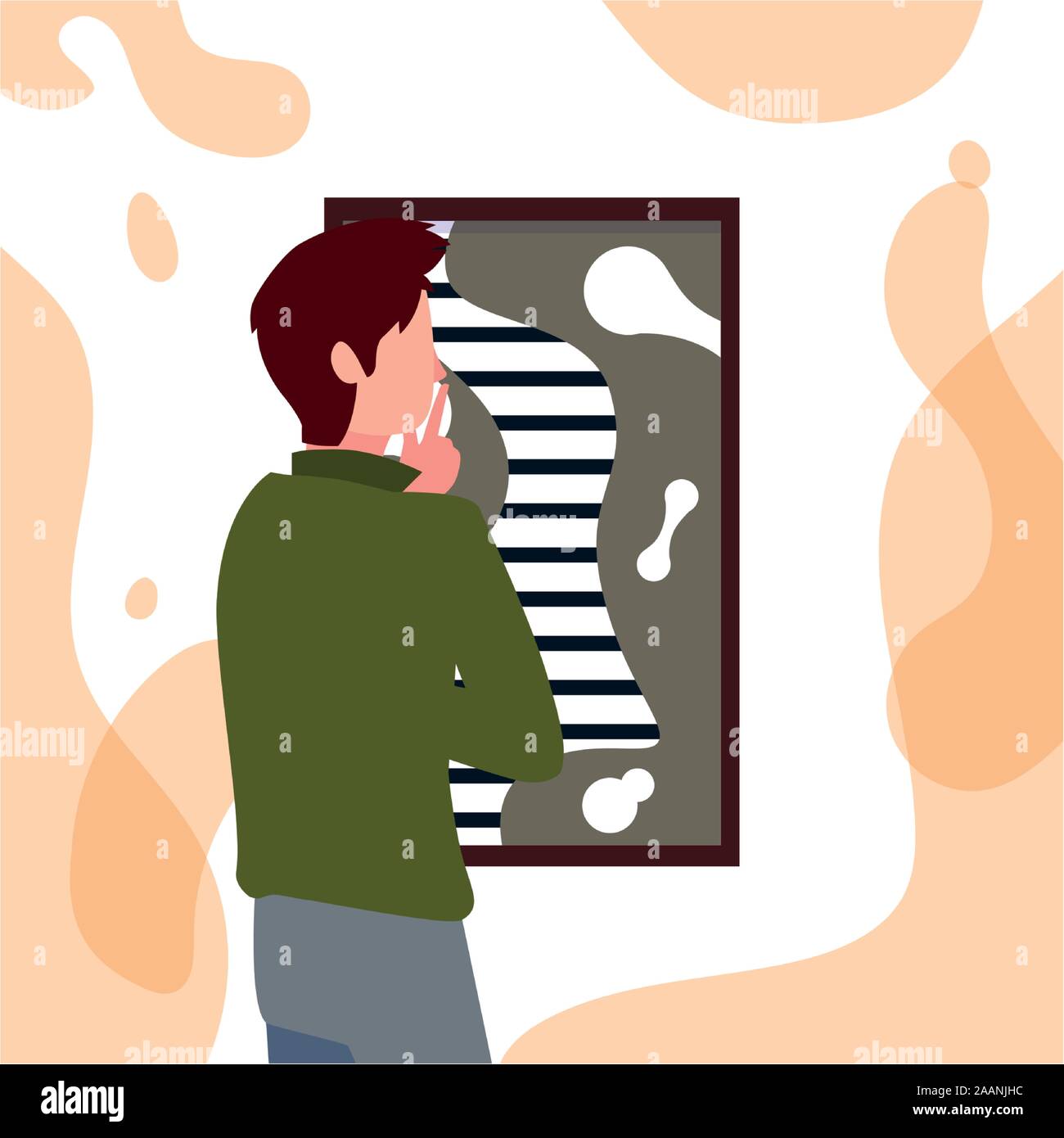 man in contemporary art gallery, exhibition visitors viewing modern ...