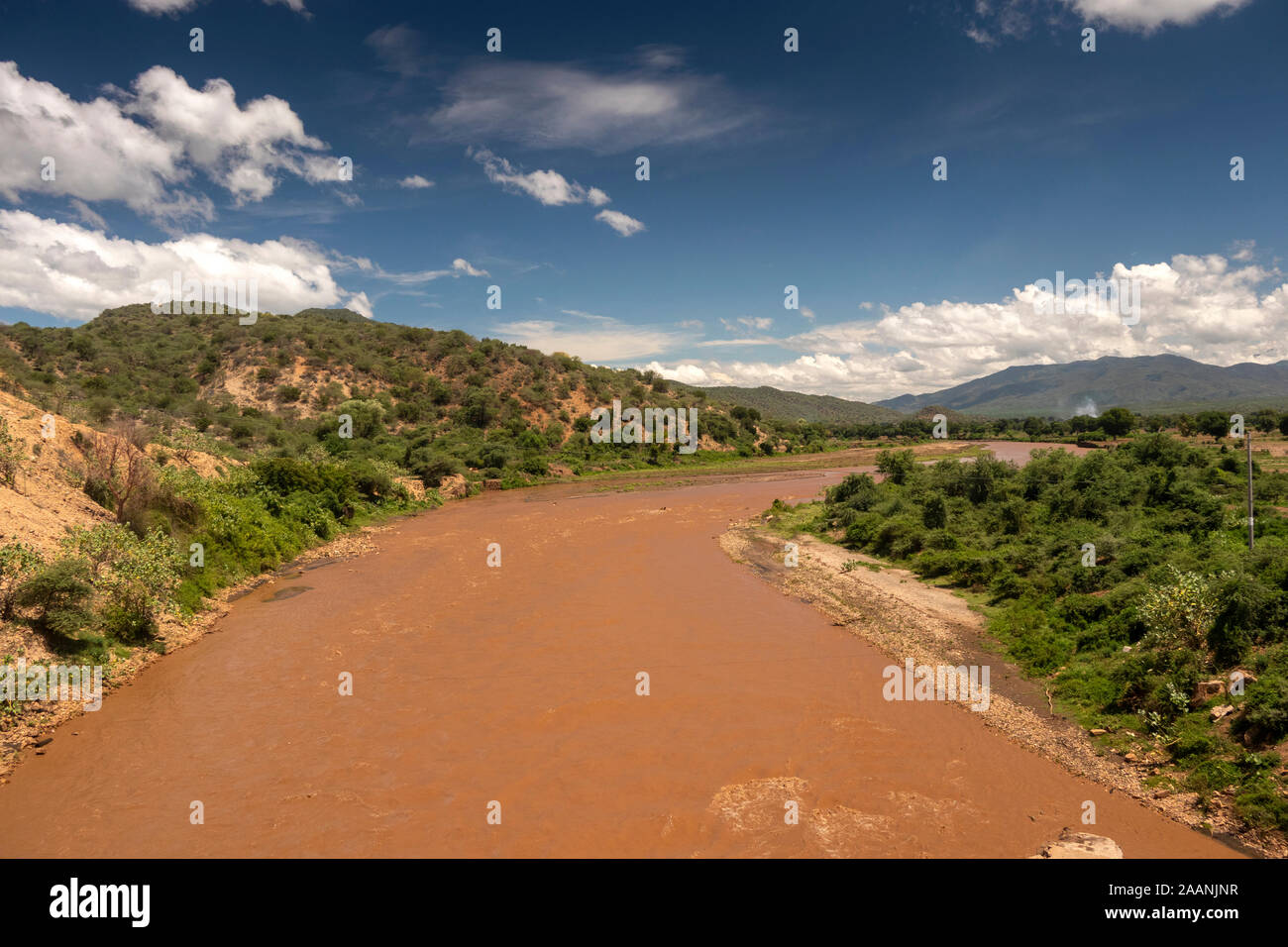 Ethiopia, South Omo, Weito, silt-laden Gerbena river at end of rainy ...