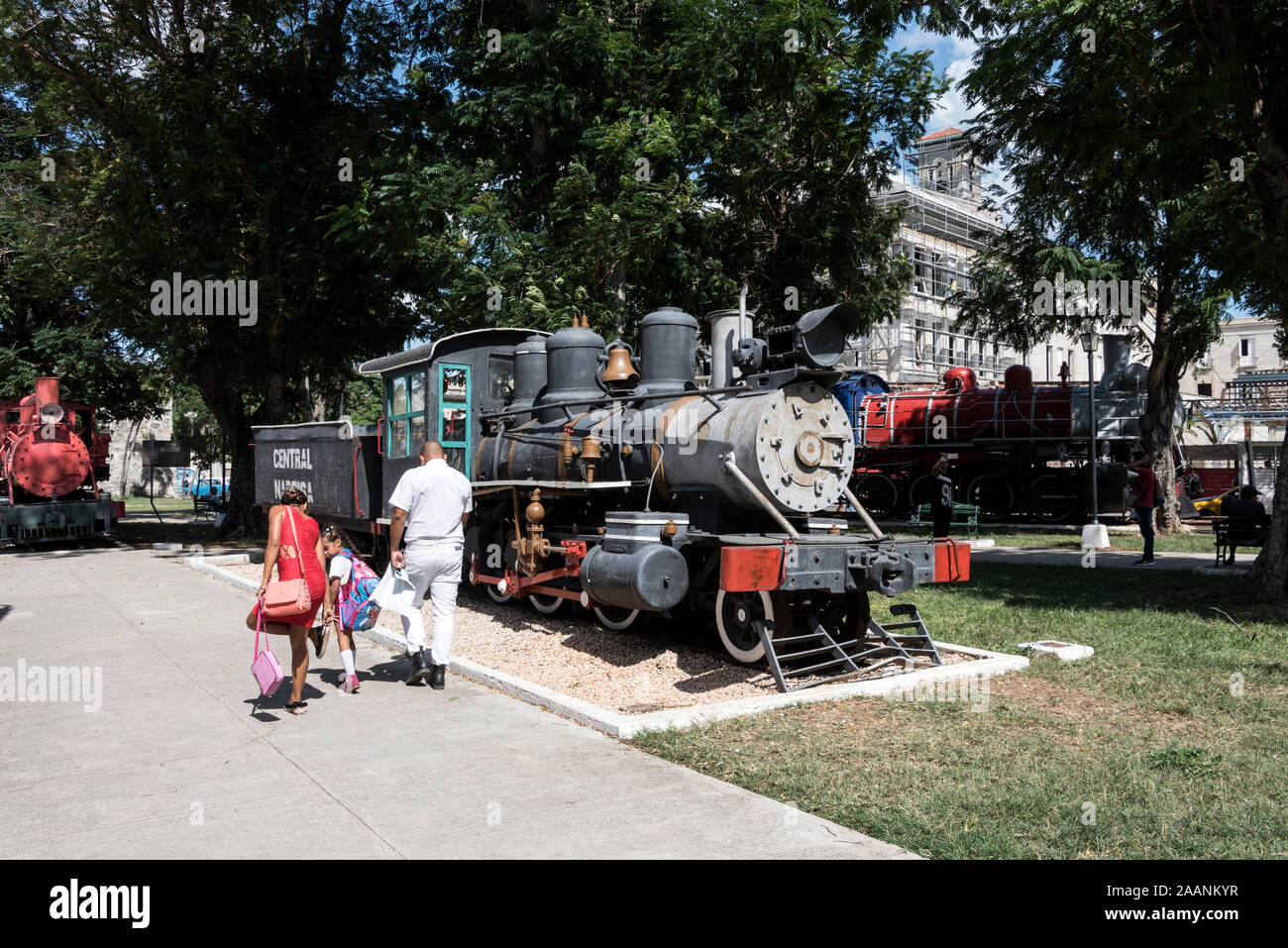 A display of old locomotives in Parque de los Agrimensores near the ...