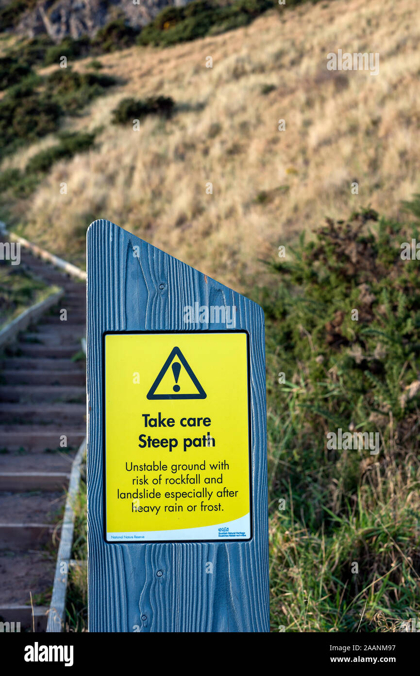 Steep Path warning sign in St. Cyrus National Nature Reserve, St. Cyrus ...