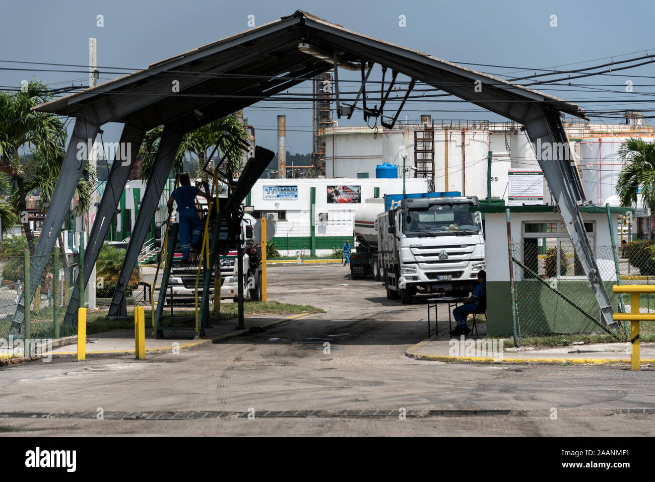 A petrol tanker leaving the main gate at the Cuba Oil Union ( Unión ...