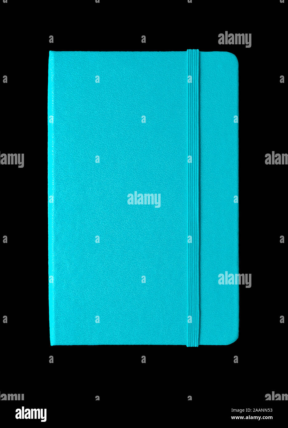 Aqua blue closed notebook mockup isolated on black Stock Photo - Alamy
